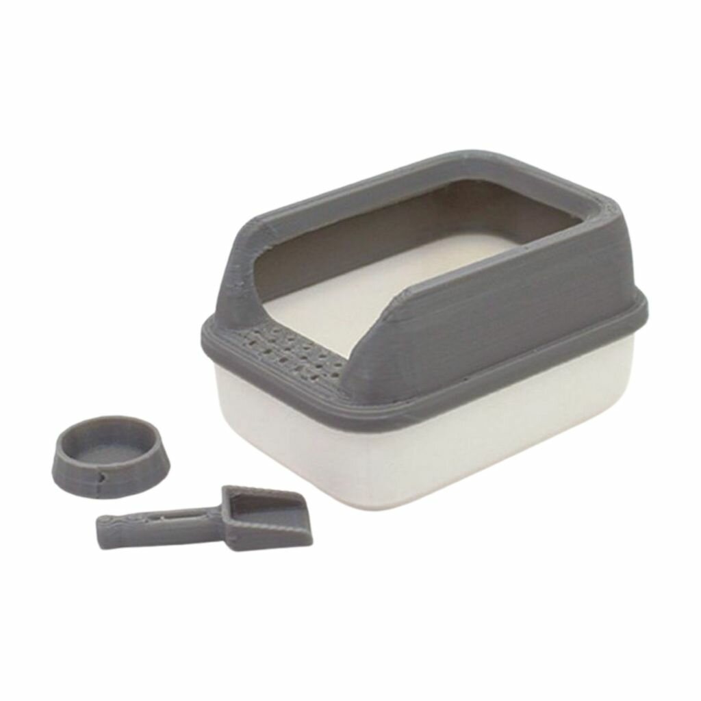 Аксессуары для кукол, Мини-лоток для кошек 1:12 с мини-лопаткой, аксессуары для кукольного домика - серый, 1 комплект из 3 предметов