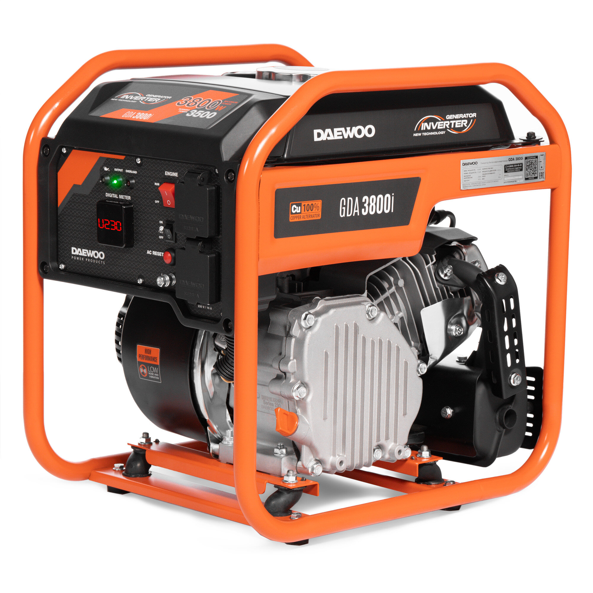 Генератор DAEWOO GDA 3800i, инверторный, 3,5 кВт, 1 фаза, ручной запуск