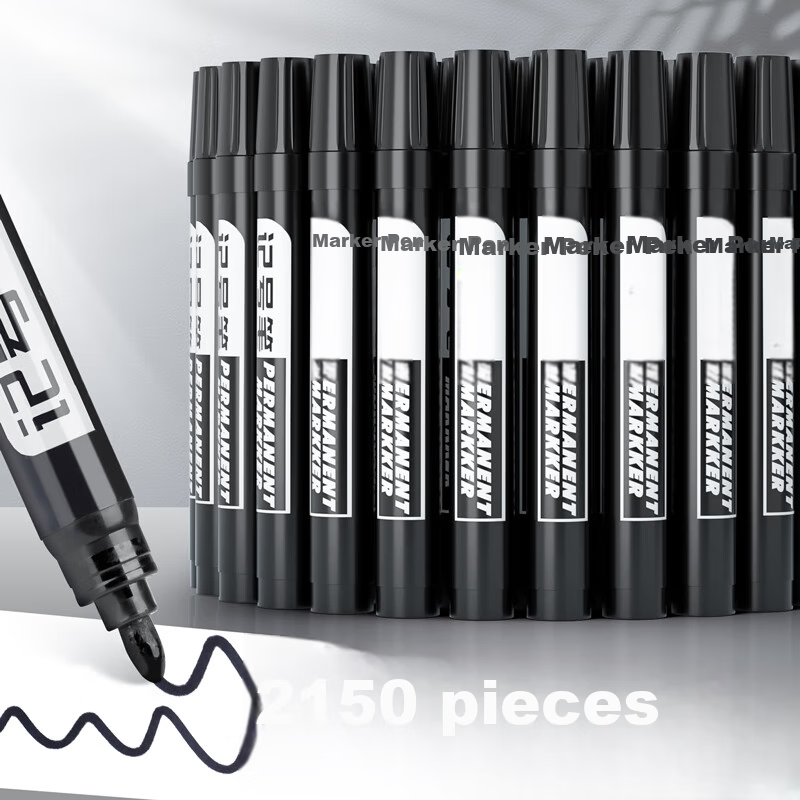 JinZhi Black Bold Oil-based Marker Pen Upgraded Large Capacity Logistics Marker Pen Waterproof Express Signature Pen Signing Pen Hook Line Pen Office Supplies 150 Pieces Bulk Pack