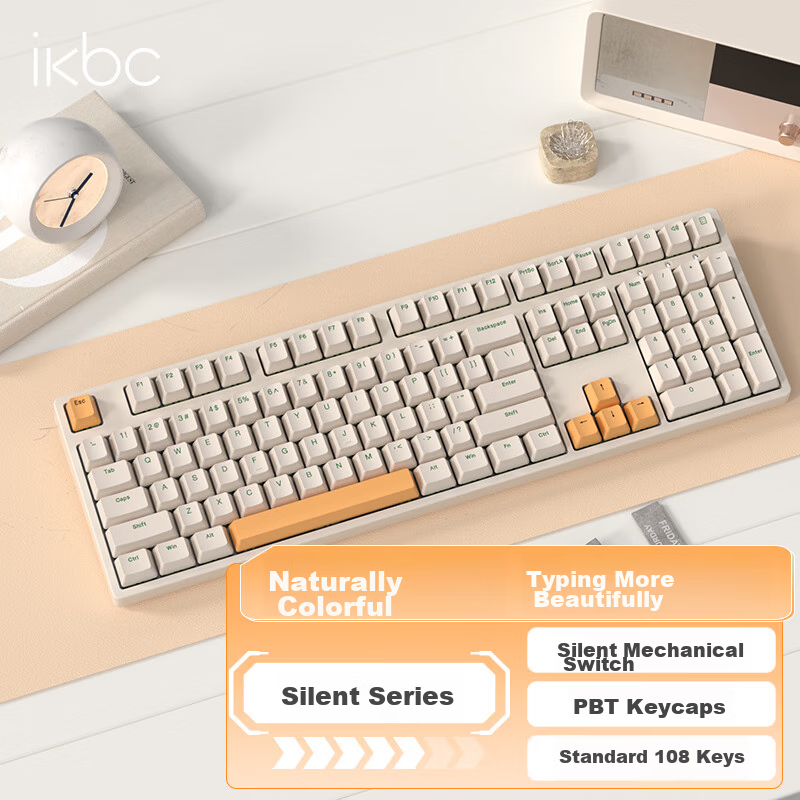 Ikbc Z108 Brown 108-Key Wired Mechanical Keyboard for Gaming And Office, Quiet Keyboard with Silent Switches