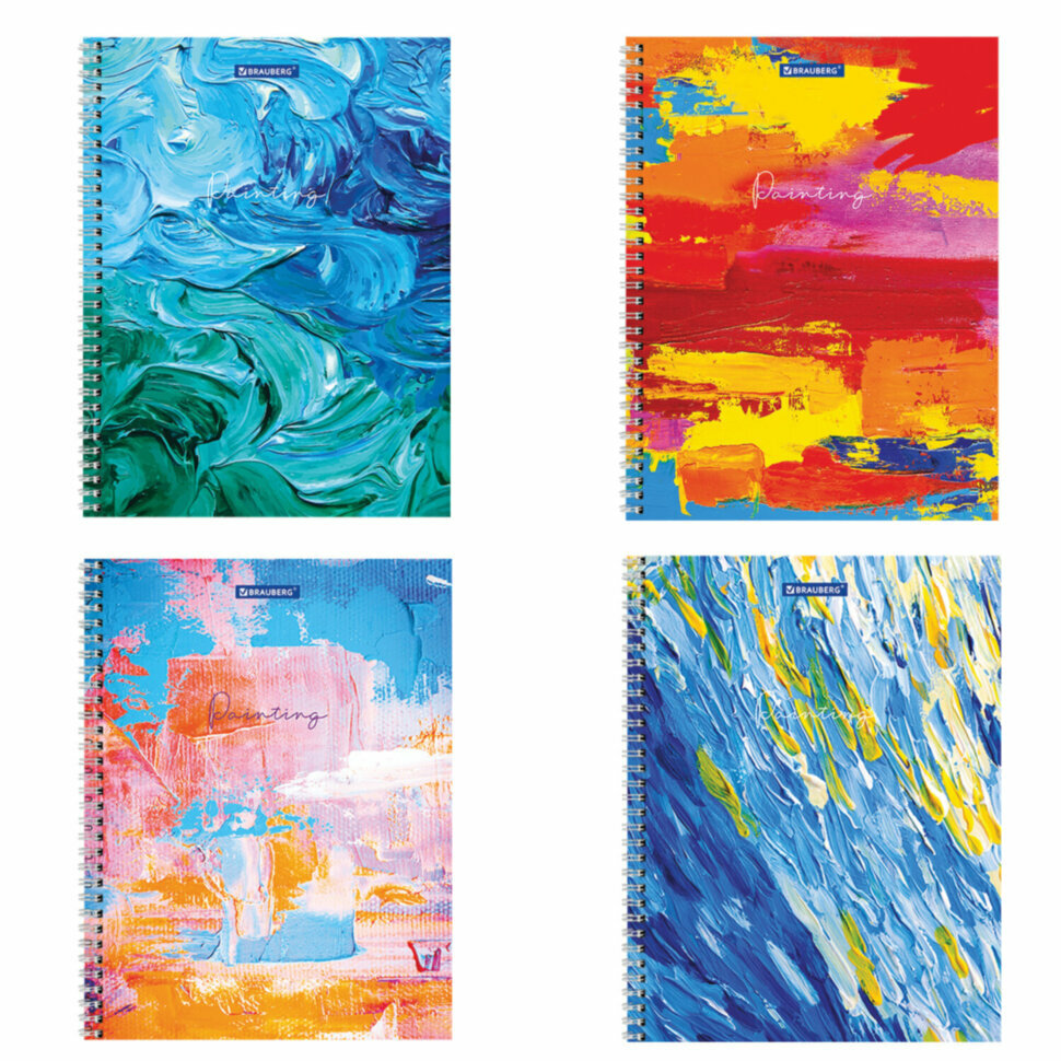 Тетрадь А4, 120 л, BRAUBERG гребень, клетка, обложка картон, "Painting", 404072, 404072