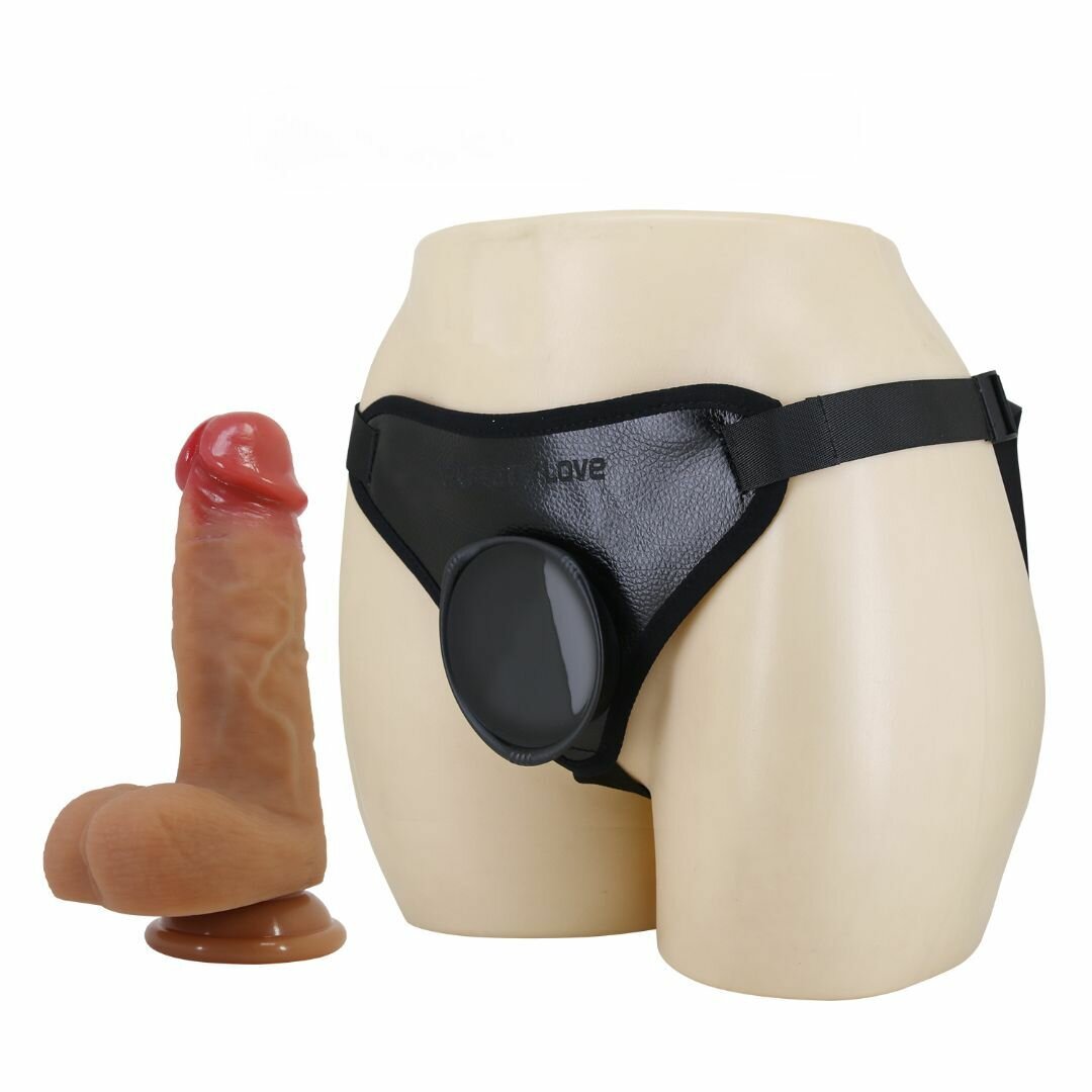 Страпон с универсальным поясом, телесный с черным, 17,5 см, силикон