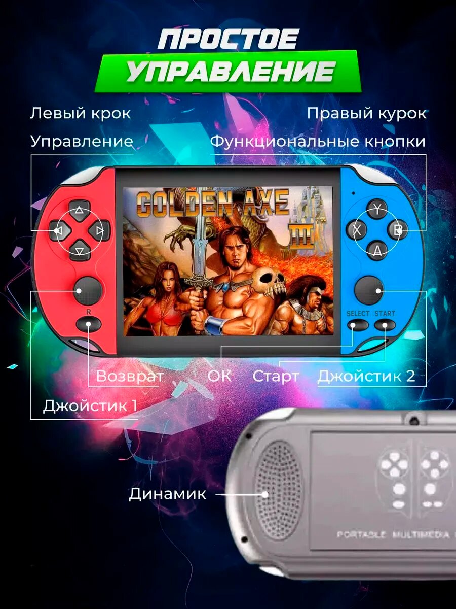 Игровая приставка X7, Портативная игровая консоль с 4.3 дюймовым экраном, 3000+ игр, Память 8 гб, Цветной