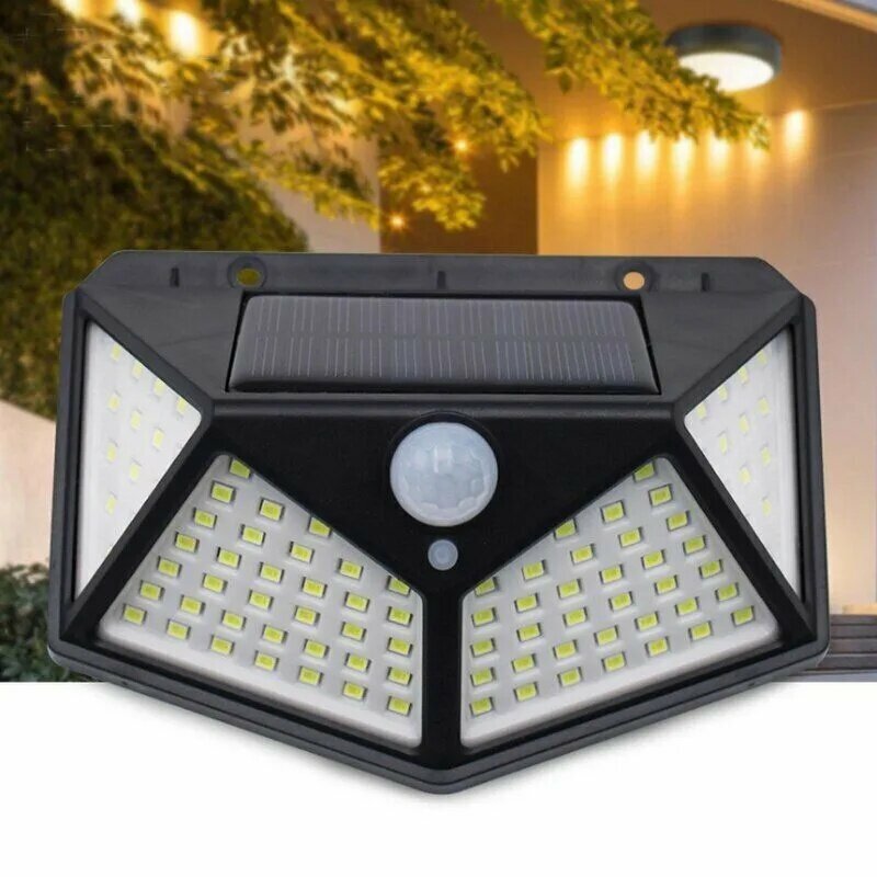 Светильник уличный настенный беспроводной для дома, дачи, улицы на солнечной батарее, с датчиком движения, прожектор светодиодный, садовый, подвесной с 100 LED лампами и защитой от влаги