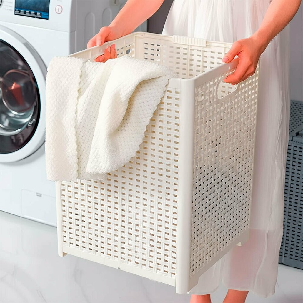 Корзина складная "Foldi" пластиковая, белый цвет, с ручками, 44х34х4.5см