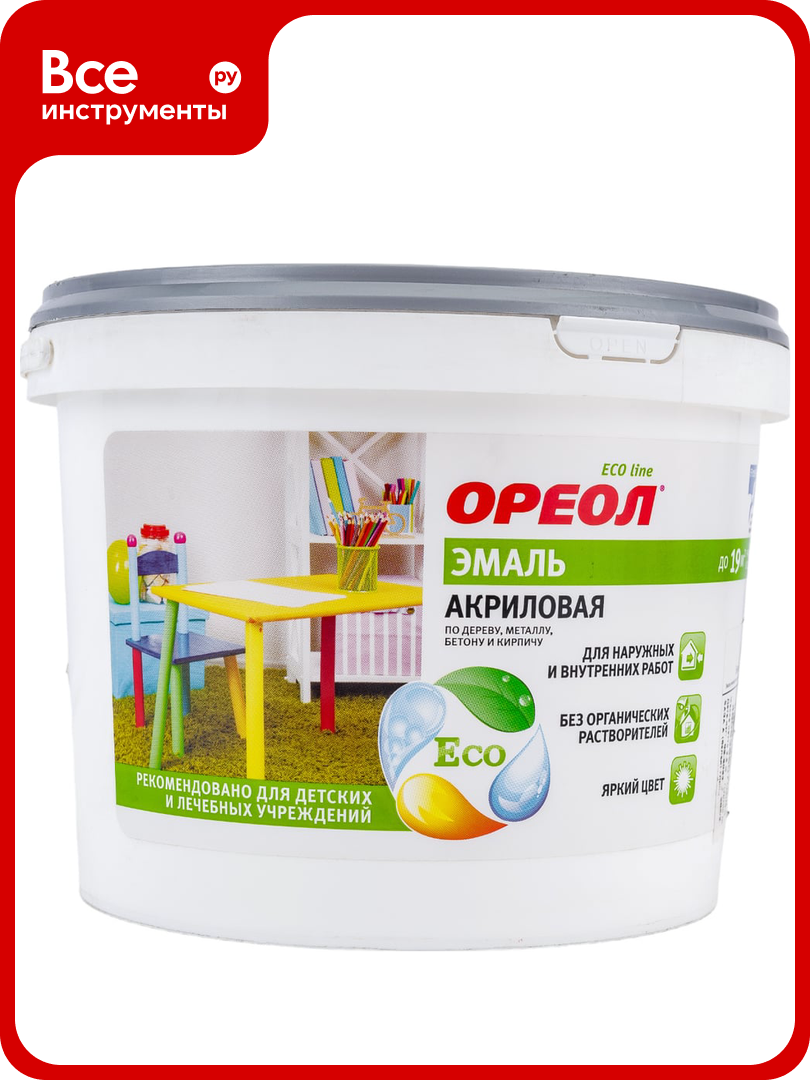 Акриловая эмаль Ореол глянцевая белая 70645 для декоративного покрытия поверхностей, быстросохнущая износостойкая