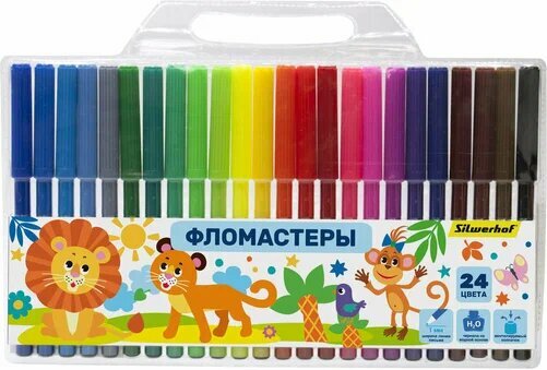 Фломастеры Silwerhof Eco 7.5мм 125мм Вентилируемый 24цв. пакет с европодвесом