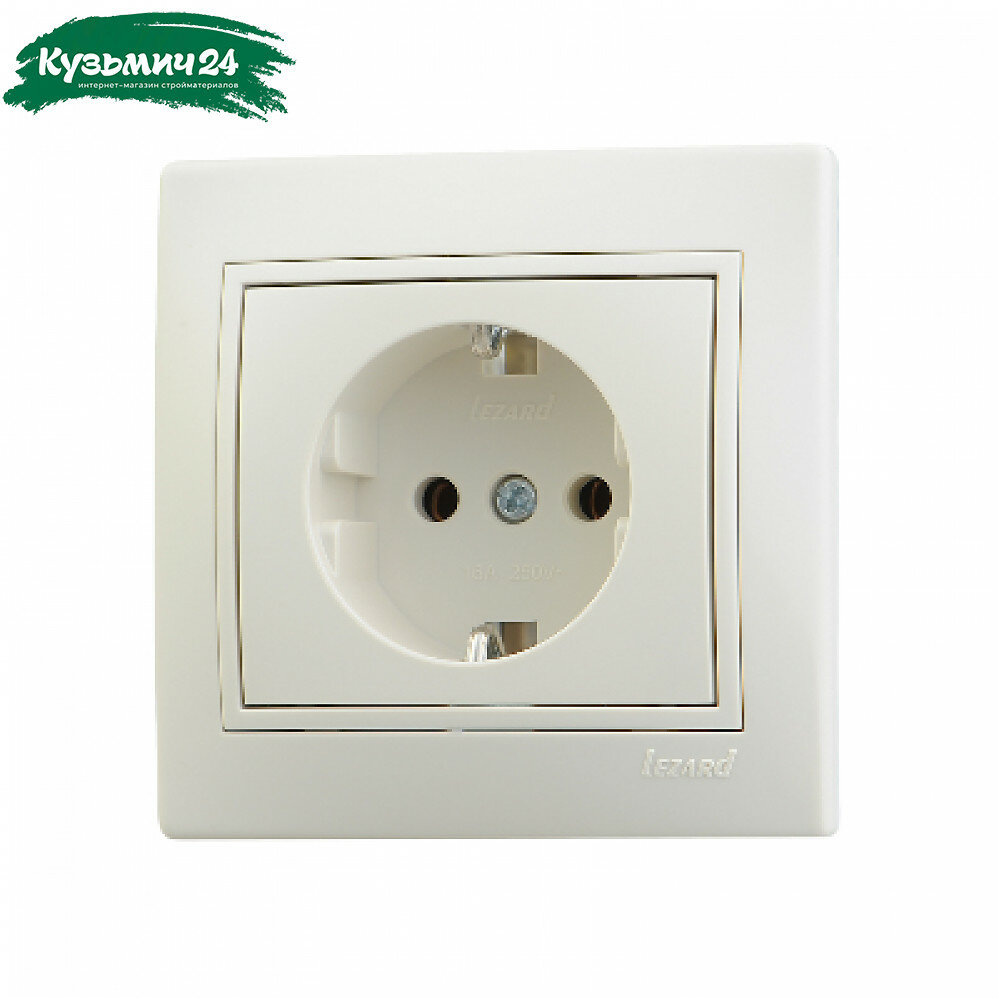 Розетка 1-местная LEZARD 701-0303-122 с заземлением, встраиваемая, кремовая
