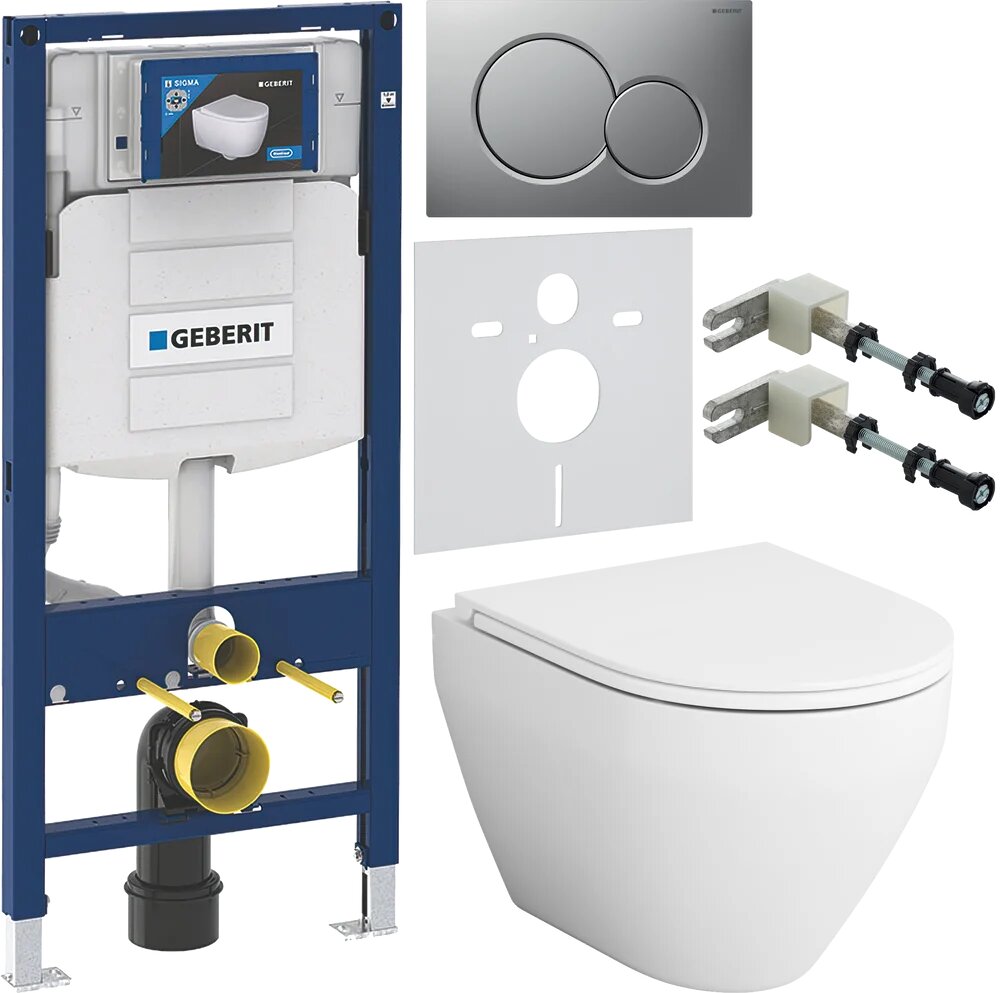 Комплект Унитаз подвесной AM.PM Spirit V2.0 FlashClean / Крышка с микролифтом / Инсталляция Geberit Duofix UP 320 111.300.00.5, Кнопка Sigma лакированная, матовый хром, Крепления к стене