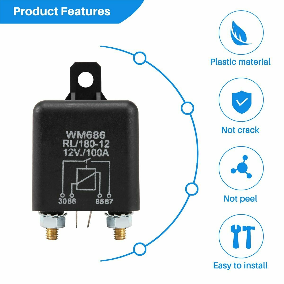 4-контактное реле 12 В 100А для автомобиля, мощное реле раздельного заряда с клеммами 6 мм и 6,3 мм, черное