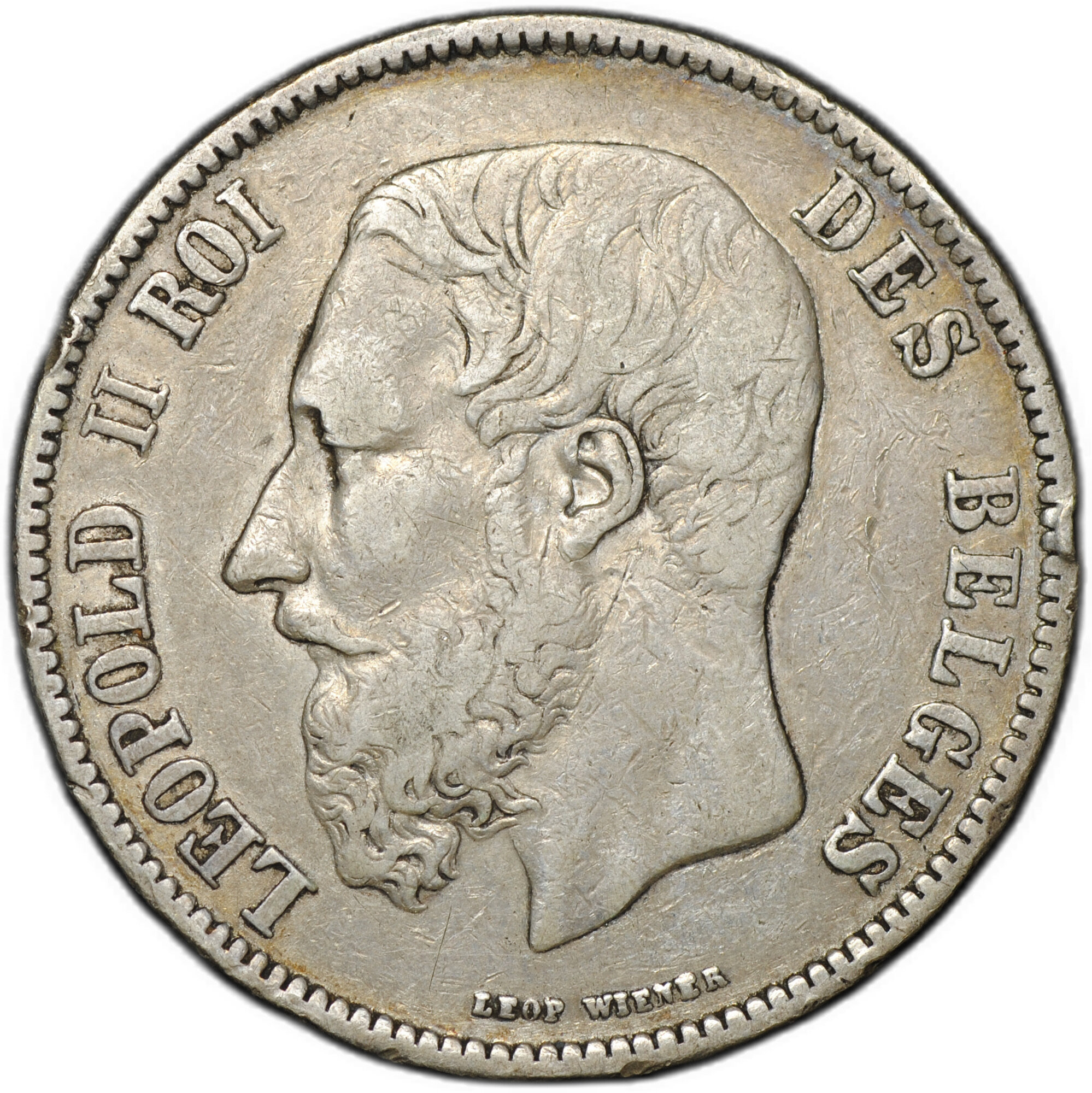 Монета 5 франков 1870 Бельгия