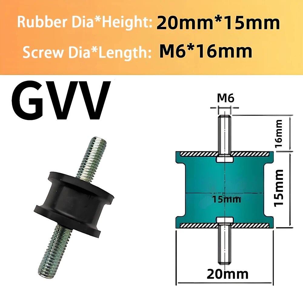 Амортизатор M6 M8 с наружной резьбой, резиновый амортизатор, аварийная накладка, демпфер типа GVV, антивибрационное изоляционное крепление 2Pcs, 20x15-M6x16mm