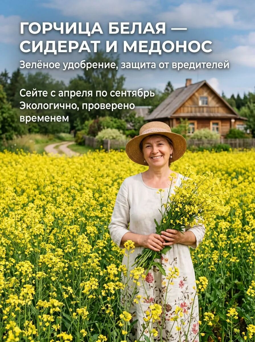 Горчица белая (сидерат, медонос) 50 г удобрение почвы, подавляет сорняки, привлекает пчел. Экологично, для всех культур. InHome Green