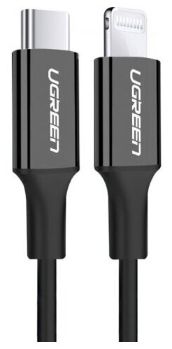 Кабель Ugreen USB-C - Lightning, резиновое покрытие, цвет черный, 2 м (60752)