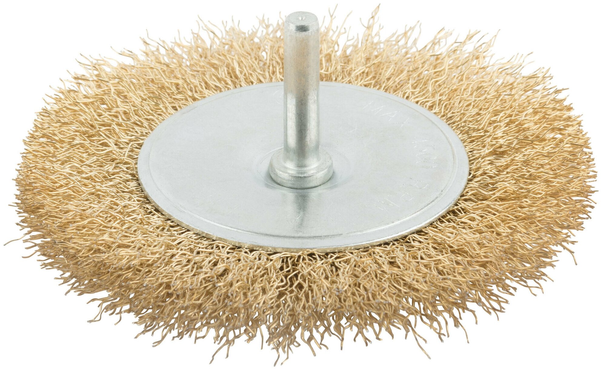 Корщетка, тип "колесо", со штифтом, стальная латунированная волнистая проволока 100 мм