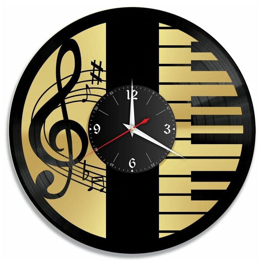 Часы из винила Redlaser "Музыка, муыкальный инструмент, клавиши, скрипичный ключ" VW-10304-1