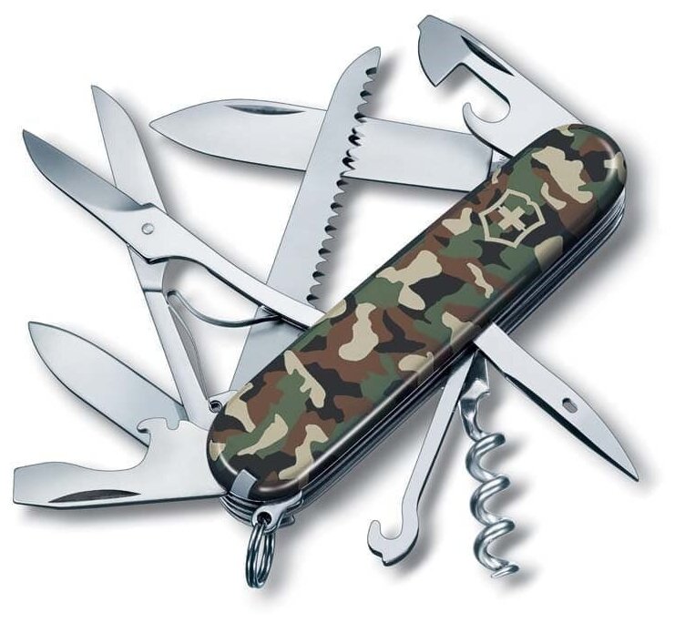 Нож перочинный VICTORINOX Huntsman, 91 мм, 15 функций, зелёный камуфляж