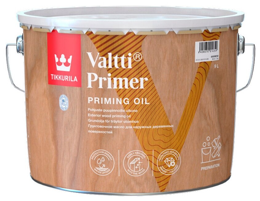 Антисептик Tikkurila Valtti Primer грунтовочный для дерева бесцветный 9 л