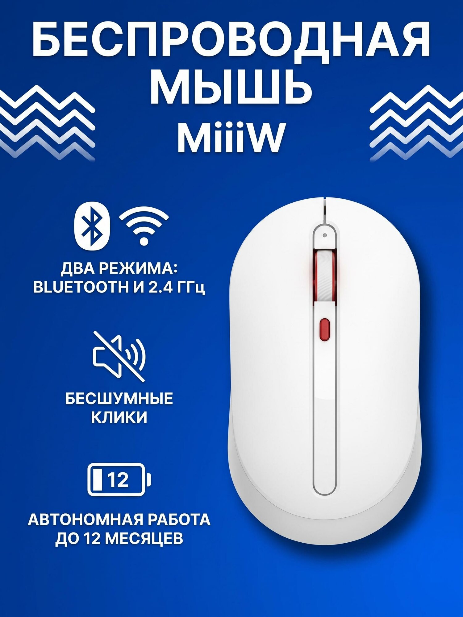 Беспроводная мышь MiiiW Dual Mode Wireless Mouse Silent Edition MW23M22 White