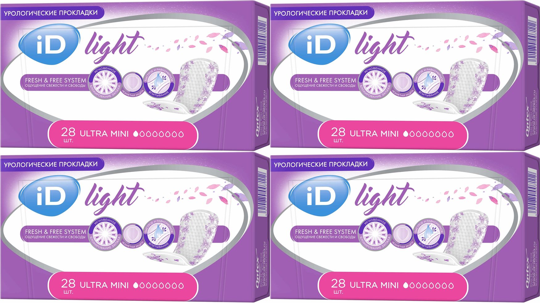 Урологические прокладки iD Light Ultra Mini, комплект: 4 упаковки по 28 шт