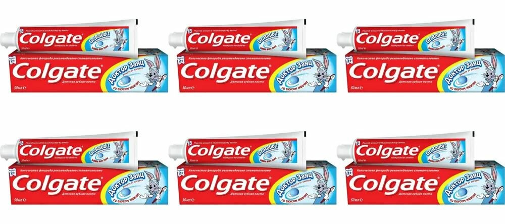 Colgate Зубная паста Доктор Заяц вкус Жвачки, 50 мл, 6 шт