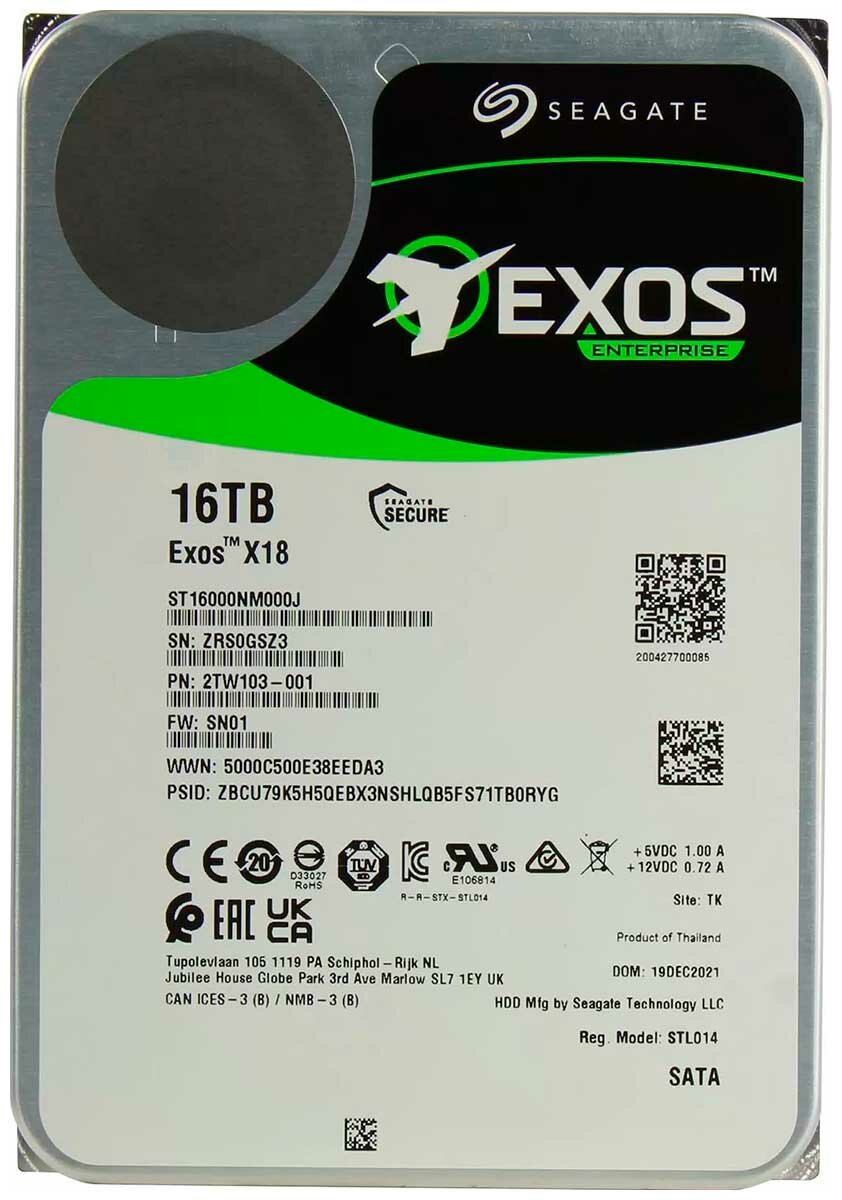 Жесткий диск Seagate Exos X18 3.5 16Tb SATA III 7200rpm 256MB (ST16000NM000J)