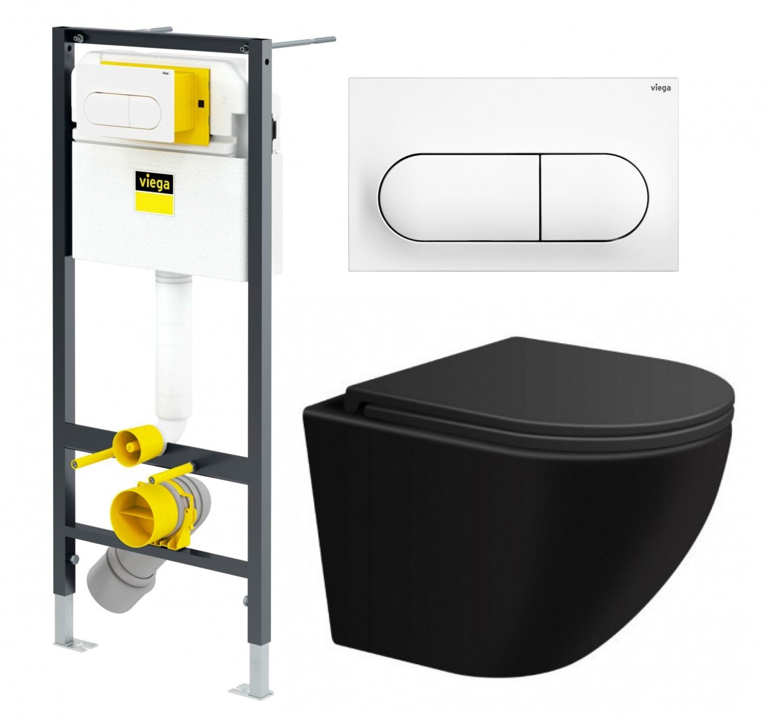 Комплект 3 в 1 инсталляция Viega Prevista 8524.11 + Подвесной унитаз SinteSi EVI + кнопка белая