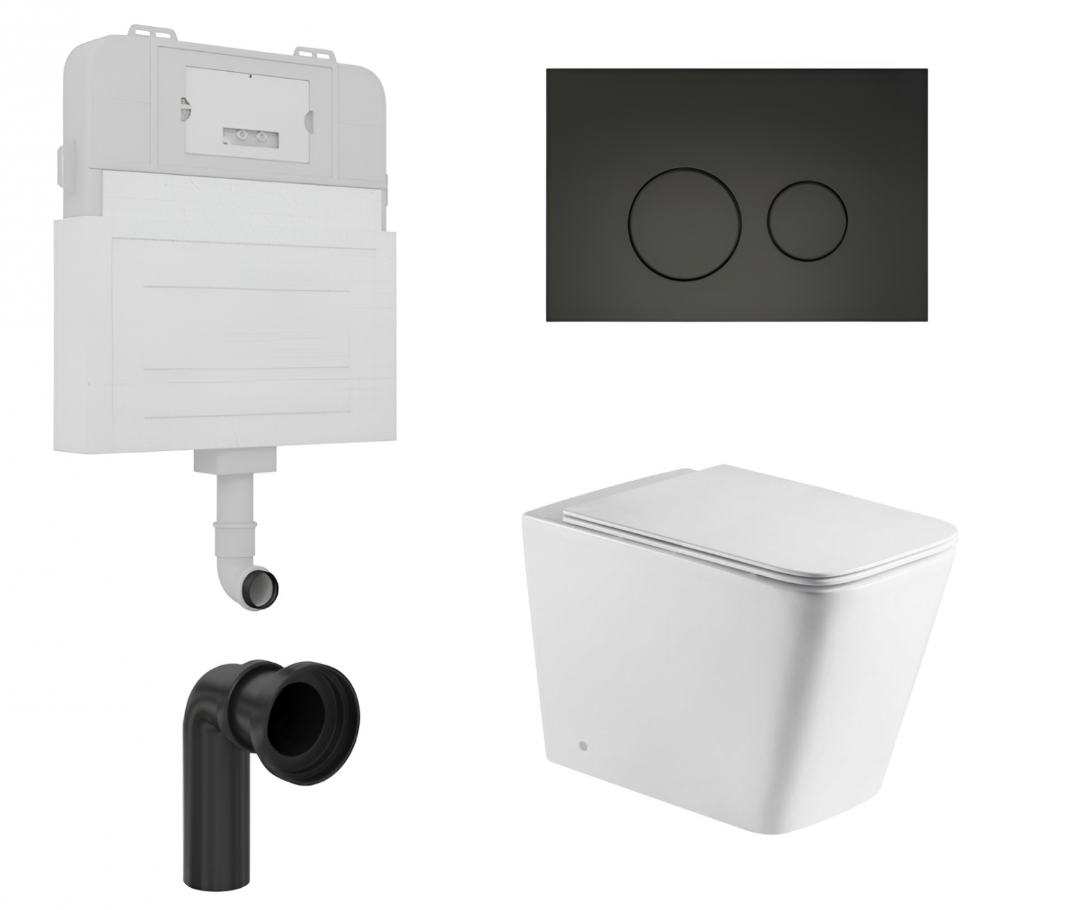 Комплект 3 в 1 смывной бачок скрытого монтажа Enio Tecnico + Приставной унитаз WeltWasser Gelbach 002 GL-WT с кнопкой черной Rotondo