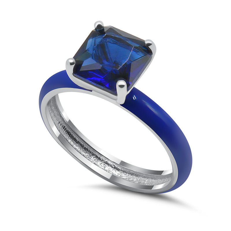 Кольцо, серебро, 925 проба, фианит, эмаль