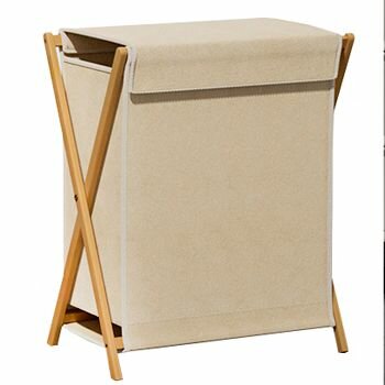 Корзина для белья трикотажная на бамбуковом каркасе складная, бежевый (70 литров)
