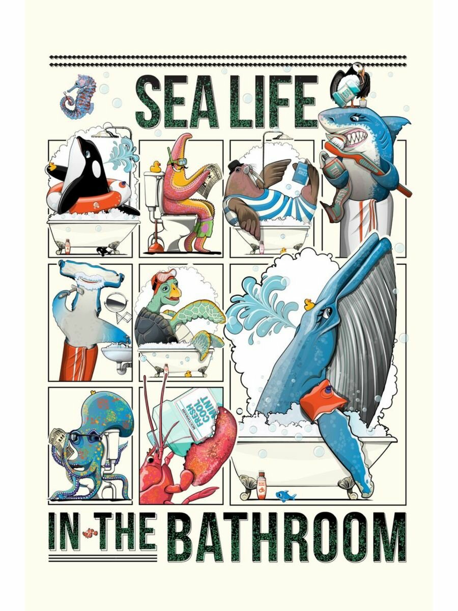 Постер "Морская жизнь в ванной комнате"
