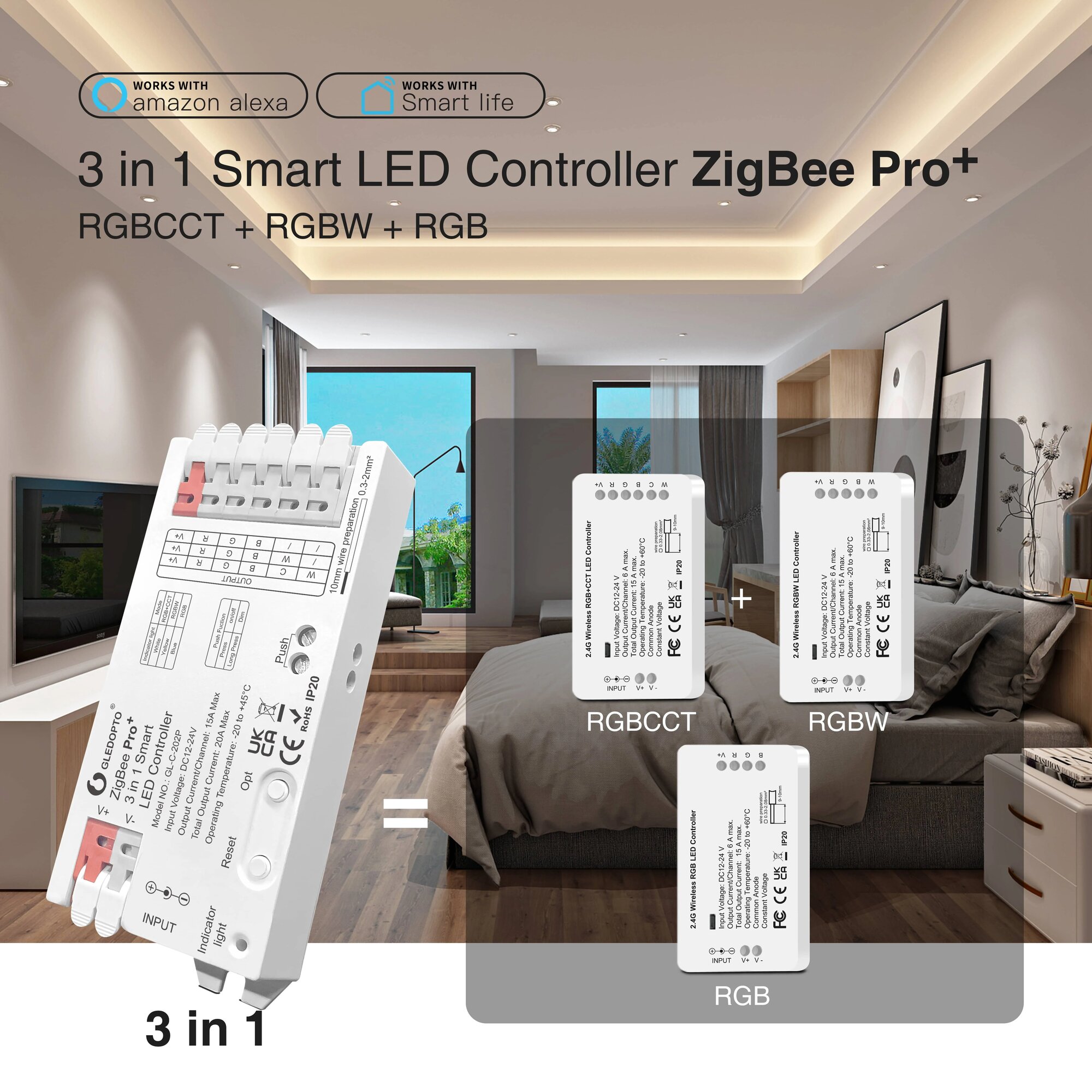 CENFAYA ZigBee RGB/RGBW/RGBCCT/CCT LED Controller 20A 3 IN 1