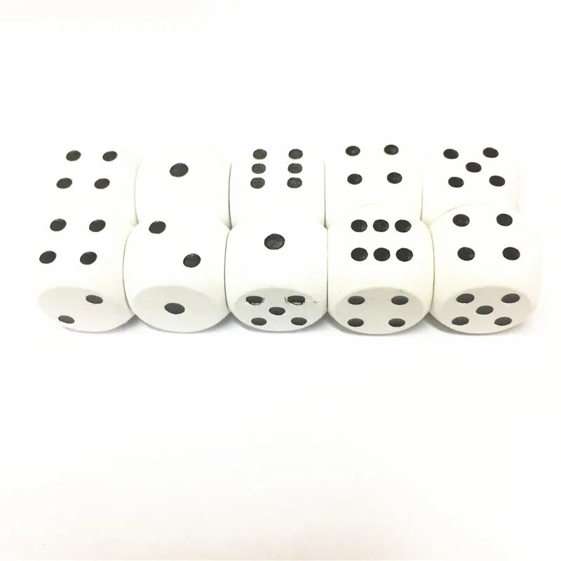 Белые кубики D6 16 мм, 10 шт