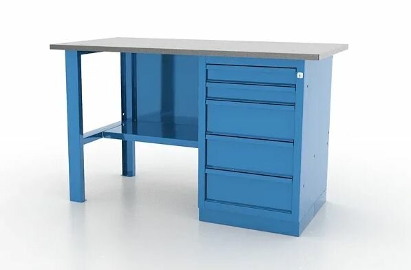 Верстак металлический, тумба с 5 ящиками Roller, оцинкованный стол, синий, 01.105L-5015