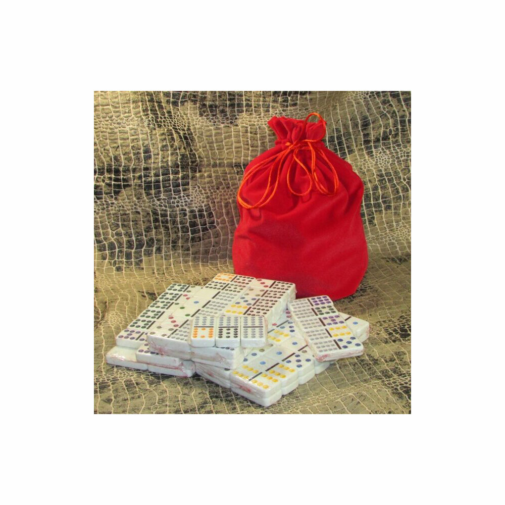 Домино профессиональное D12 с цветными точками в красном бархатном мешочке (1) (1) D12 см 999-RTE-0555r