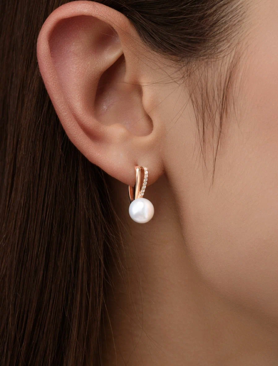 Серьги, серебро, 925 проба, золочение, жемчуг, фианит