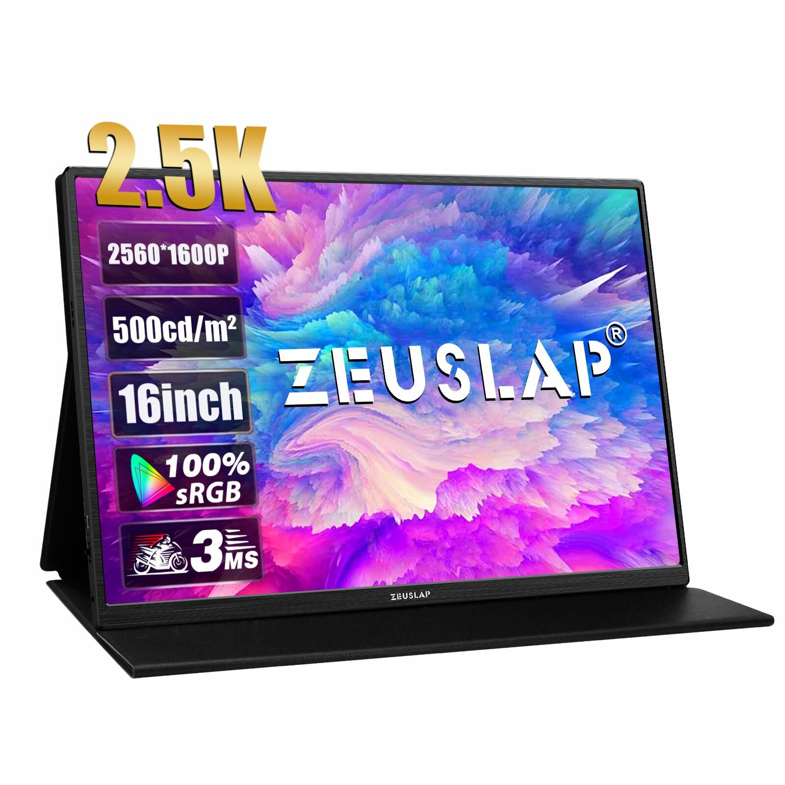 ZEUSLAP 16 "2,5 К 144Гц Портативный монитор 2560*1600 16:10 100% sRGB 500 Кд/м2 Путешествия Игровой дисплей для ноутбука Переключатель ps4 ps5 Xbox