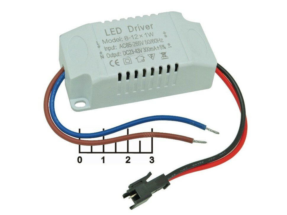 Драйвер светодиода 300mA/23-43VDC 85-265VAC (8-12)*1W (1295а)