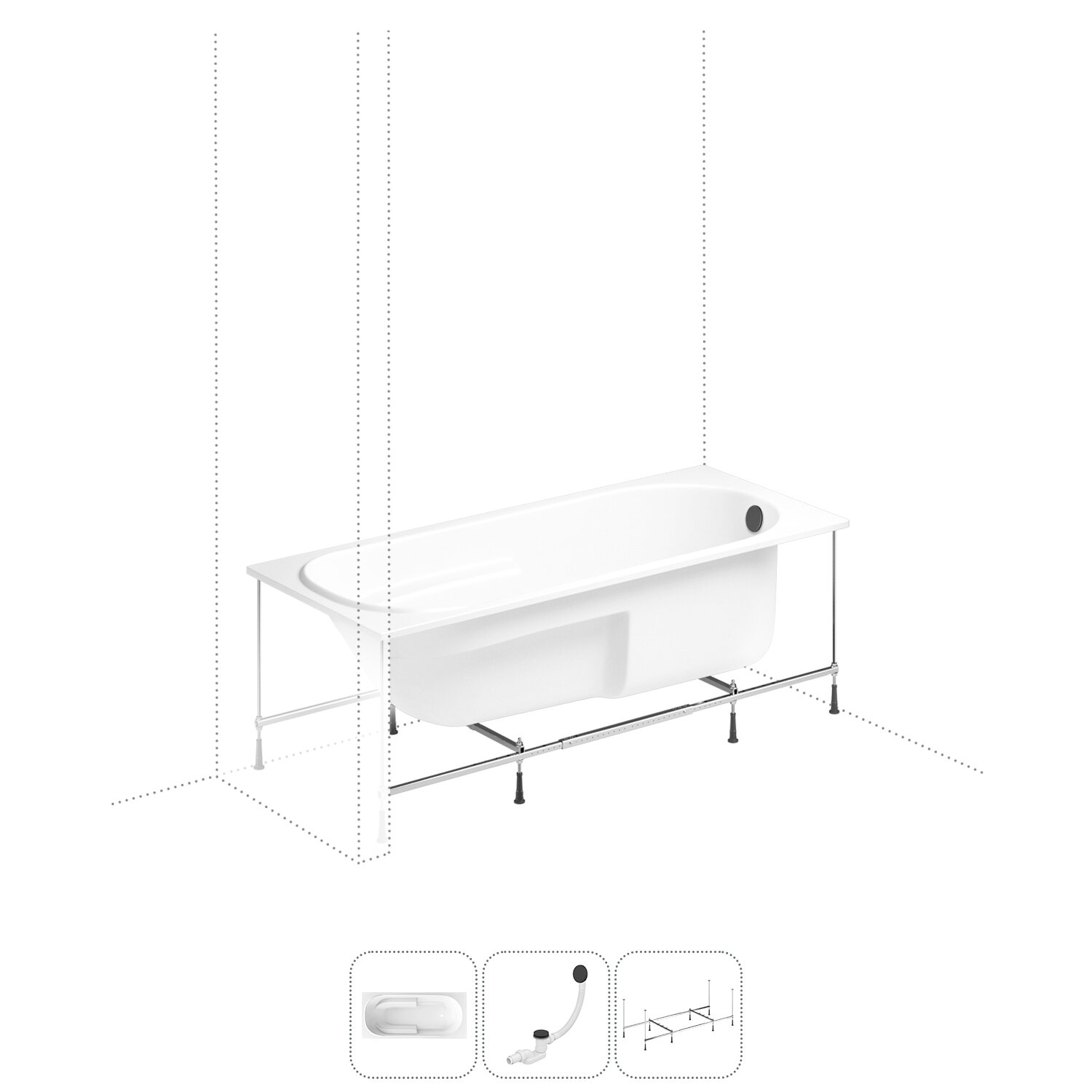 Акриловая ванна 160x75 с каркасом Lavinia Boho Bristol 202011006 в наборе 3 в 1: прямоугольная ванна 160 x 75 см, слив-перелив, каркас