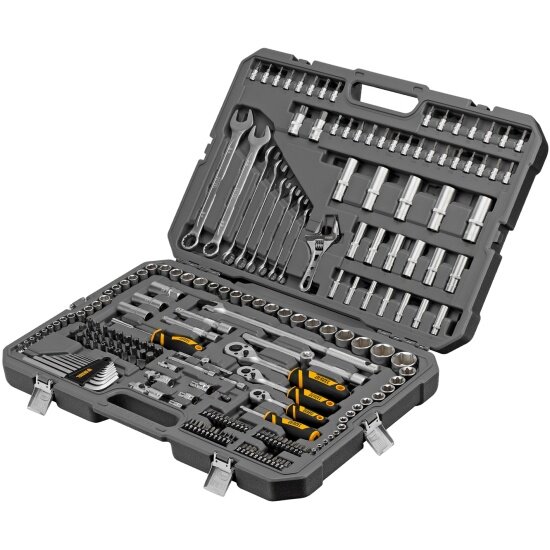 Denzel Набор инструментов, 1/2", 1/4", 3/8", CrV, S2, пластиковый кейс, 216 предметов, , 15807