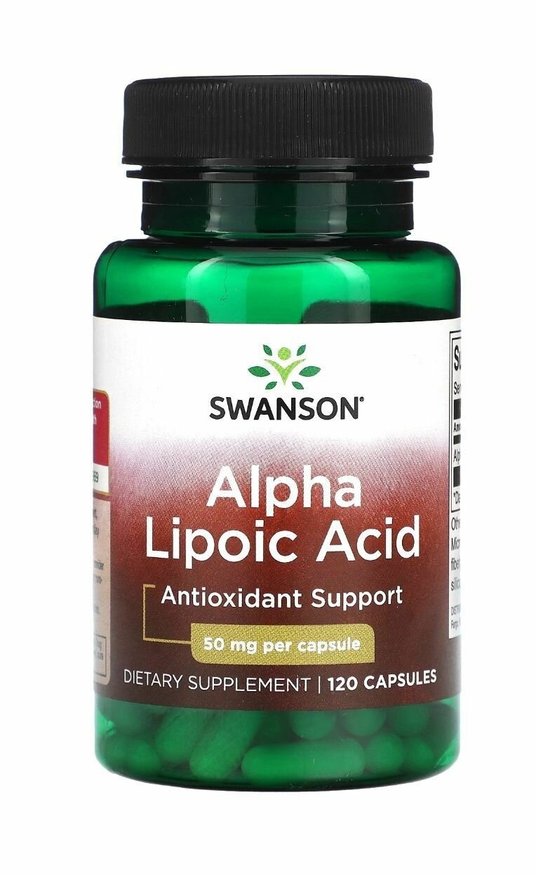 Swanson Alpha Lipoic Acid, Альфа-липоевая кислота, Антиоксидант, 50 мг - 120 капсул