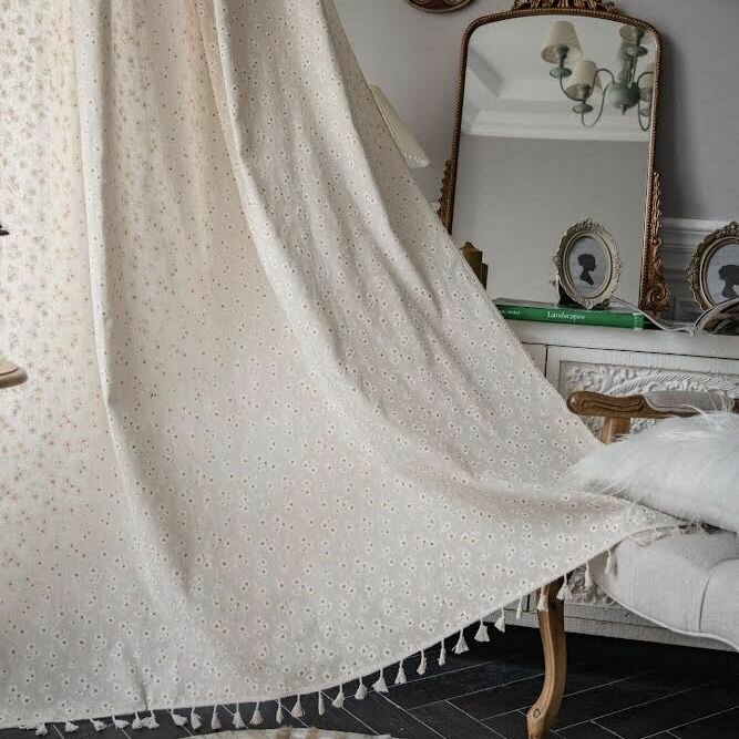 Штора хлопок, 150х240 см (1 шт), с рисунком ромашки, с бахромой, Varman.pro