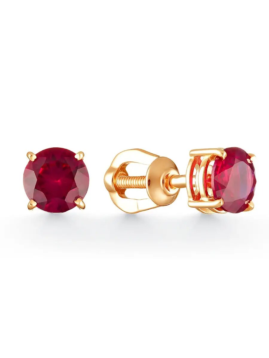 Серьги пусеты, красное золото, 585 проба, рубин, бриллиант