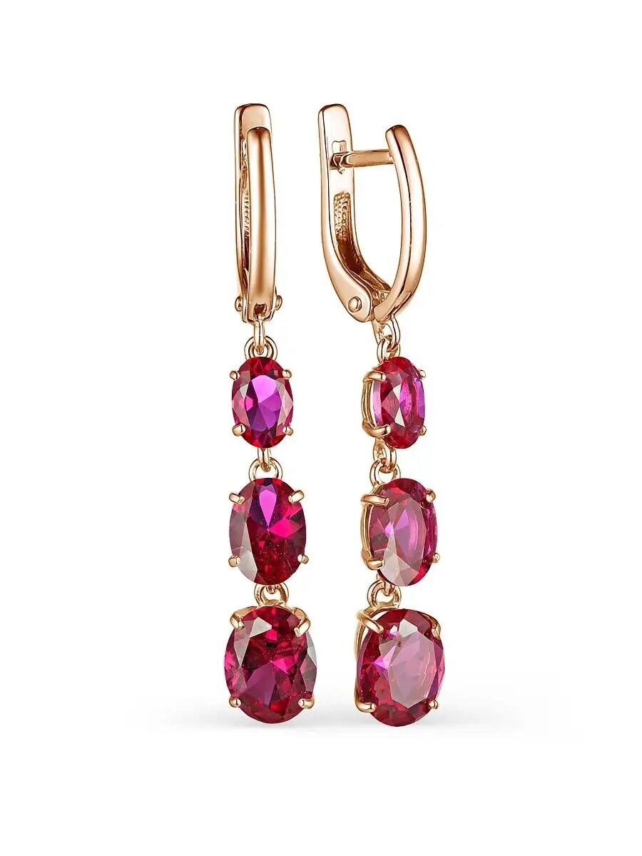 Серьги, красное золото, 585 проба, рубин, бриллиант