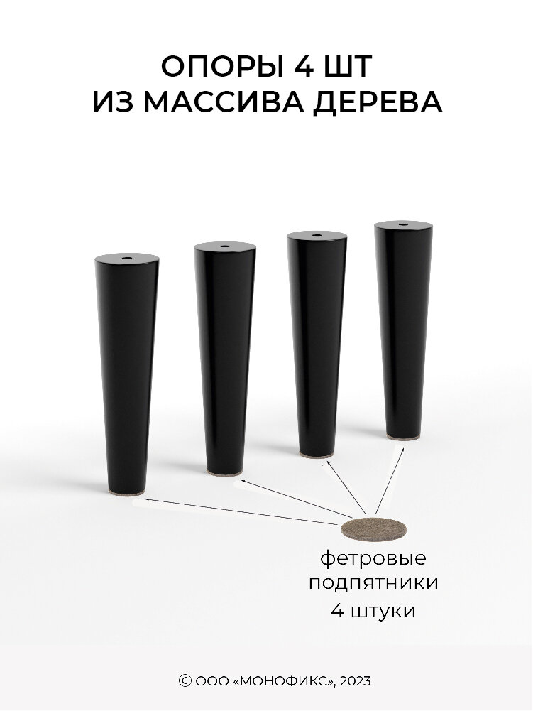 Ножки мебельные деревянные, опоры без шпильки MONOFIX одос, 4 шт, 18 см, черный