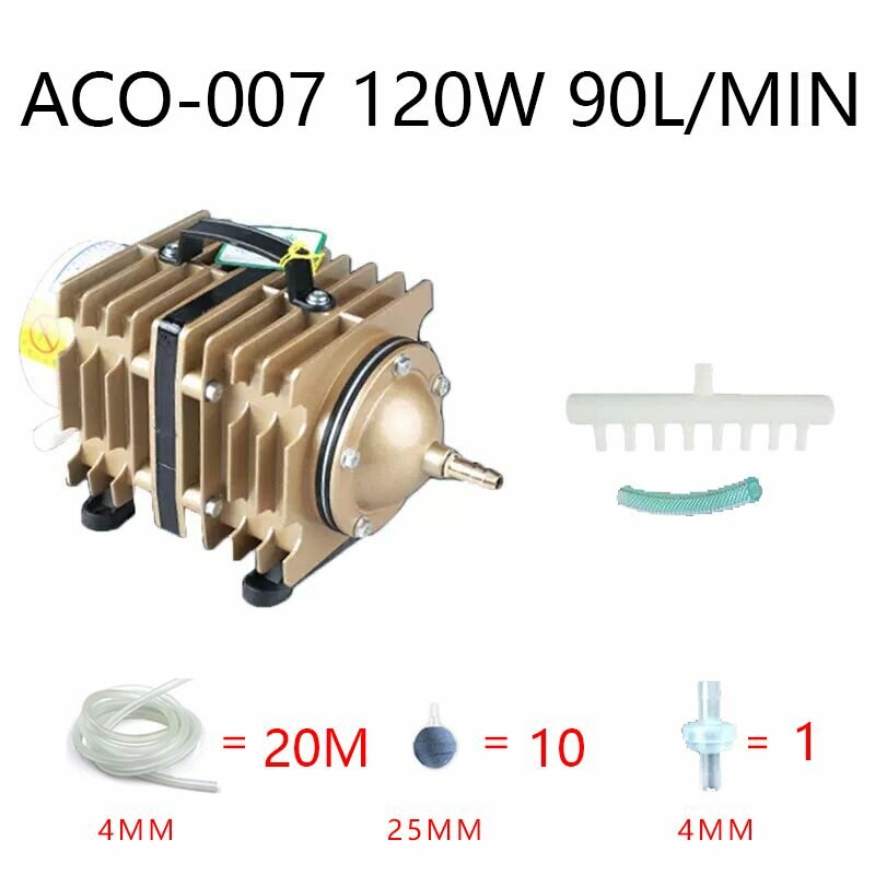 Воздушный компрессор SUNSUN, насос для насыщения кислородом аквариума ACO-007 мощностью 120 Вт 90 л/мин, шунт на 10 отверстий, включая аксессуары