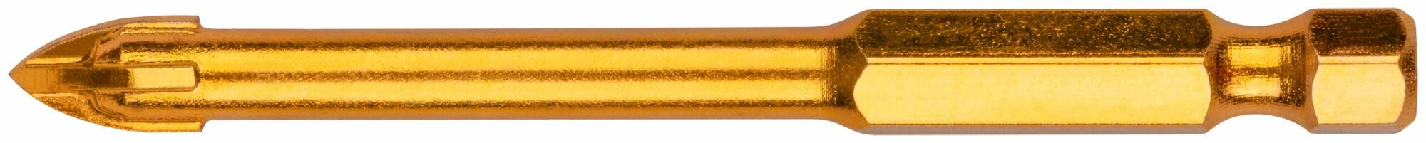 Сверло по кафелю, 4 режущие кромки, титановое покрытие, U-хвостовик под биту 6х74 мм