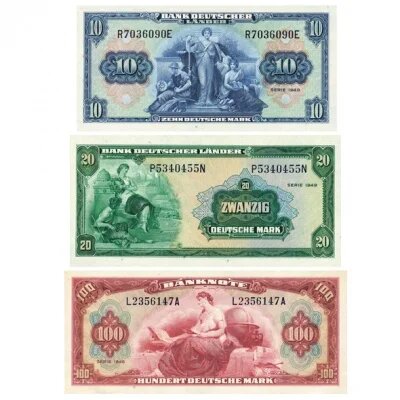 Набор 3 банкноты Германии 10-100 марок 1948-49 гг, сувенирные копии, банкноты и купюры редкие коллекционные