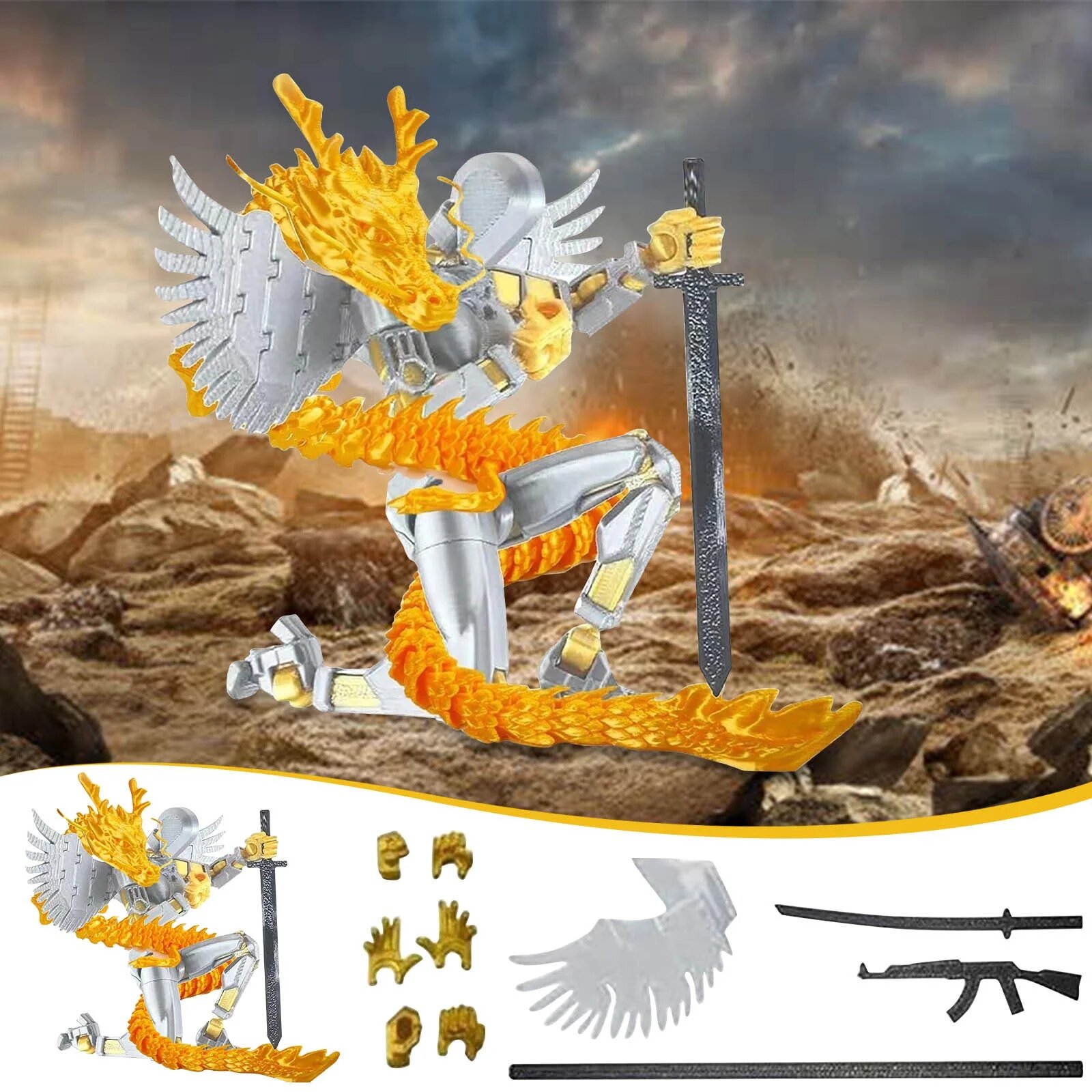 Фигурка Titan 13 Golden Dragon, подвижная игрушка T13 Adventure, коллекционная фигурка Mythical Gold Dragon, высококачес