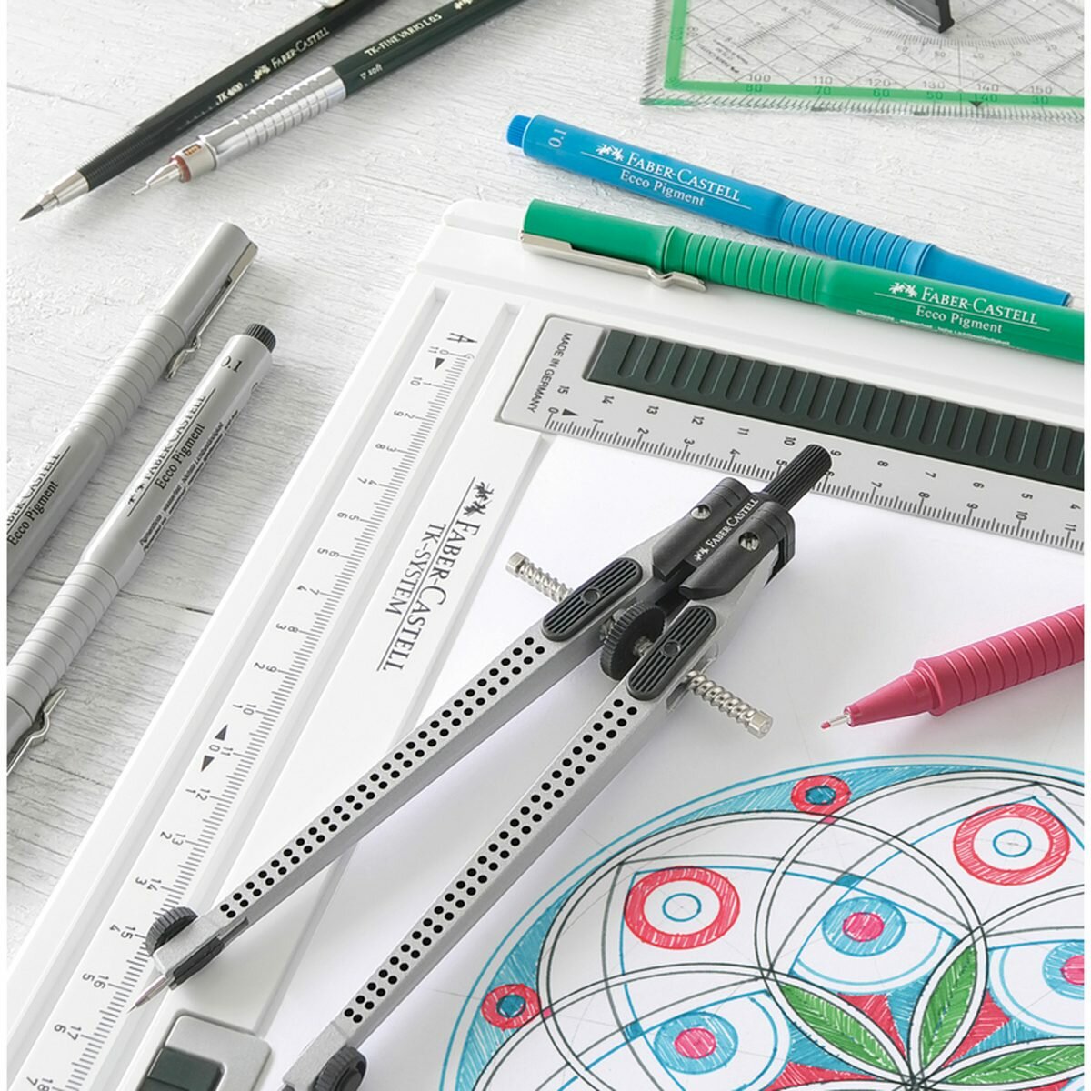 Циркуль Faber-Castell Grip, запасные стержни, пластиковый футляр (174472), 5 уп.